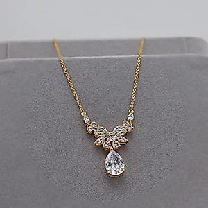 UDYLGOON Wedding Earrings Necklace Bracelet Jewelry Set For Women Bridal Bridesmaid Party Prom (Gold)