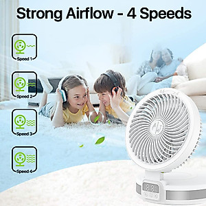 Jassco Air Circulator Fan, Desktop Fan, Portable Oscillating Table Fan for Whole Room, Wall-Mounted Fan, 4 Speeds, Personal Cooling Fan with LED Night Light for Home, Dorm, Workout