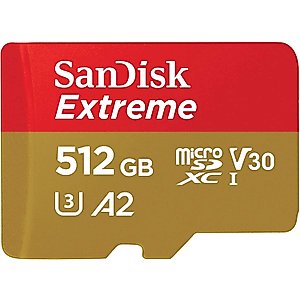 SanDisk Extreme 512GB V30 A2 microSDXC Memory Card Works for DJI Drones Works with Mini 3 Pro, Mini 3, DJI RC (SDSQXA1-512G-GN6MN) Bundle with (1) Everything But Stromboli Micro SD Card Reader