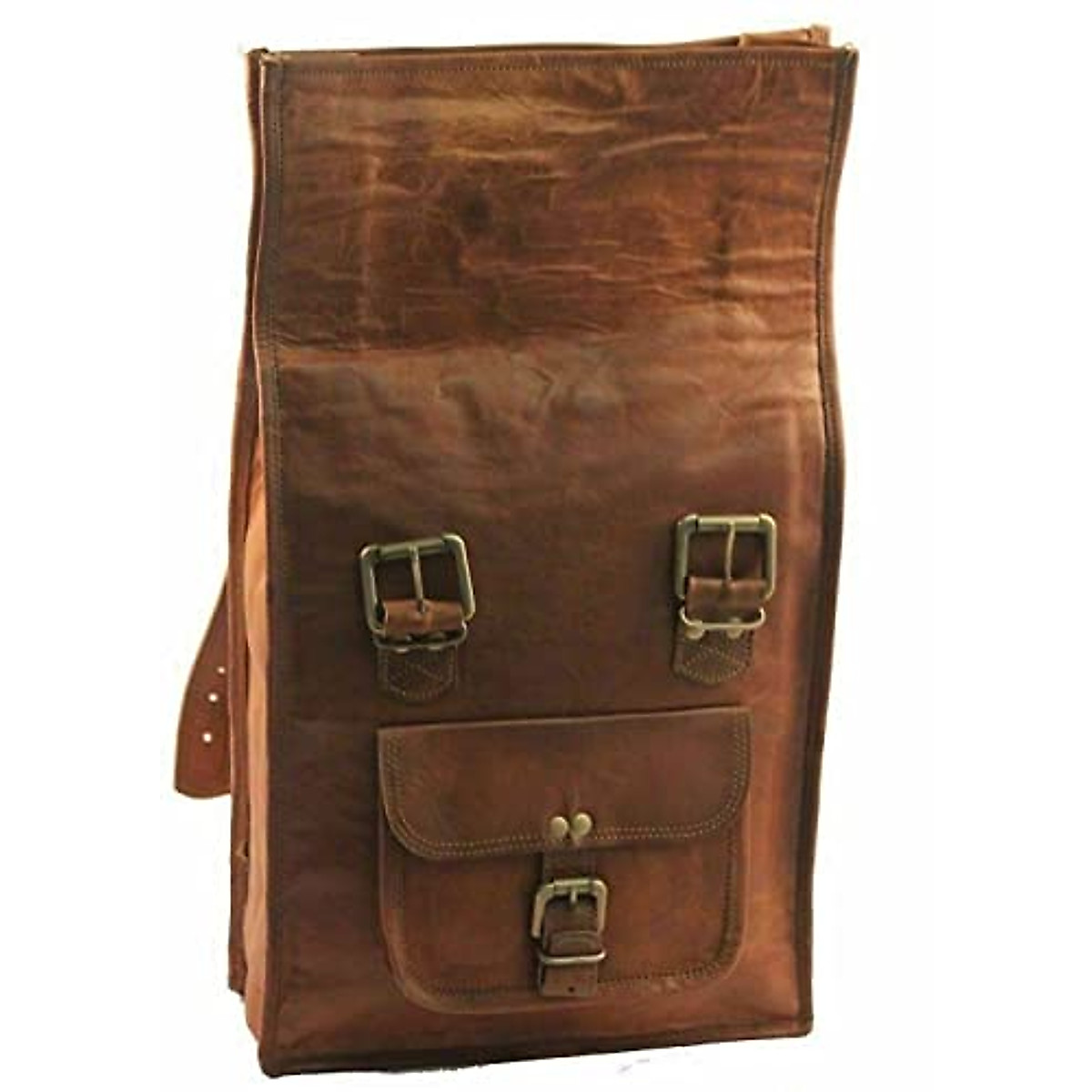 DEENIT'S Tan Pure Leather Roll Top Backpack Bag For Laptop, Ipad , Files, Books Shoulder Bag for Men and Women (24x14x6)