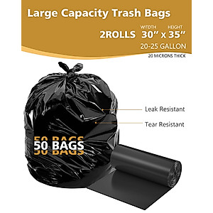 AYOTEE 23 Gallon Trash Bags with Zip Ties, 20-25 Gallon Trash Bags (50 Count Bulk) Large Black Trash Bags 20 Gallon Trash Bags, Extra Large Garbage Bags for Commercial, Household, Lawn (30"x35")