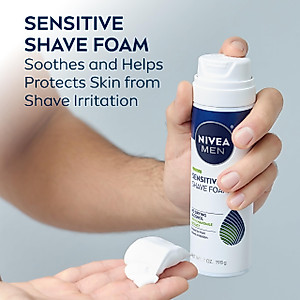 NIVEA MEN Sensitive Shave Foam with Vitamin E, Soothing Chamomile and Witch Hazel Extracts, 6 Pack of 7 Oz Cans