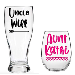 New Aunt and Uncle Beer and Wine Glass Set, Pregnancy Reveal Gifts