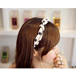 Pack of 9 Polka Dot Bow Style Tie Headband Hair Hoop - Fashion Fabric Covered Rabbit Ears Hair Band for Women