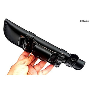 Ottoza Handmade XL Leather Knife Sheath RIGHT HAND Tracker Knife Sheath - Bushcraft Knife Sheath - Hunting Knife Sheath - Survival Knife Sheath Horizontal Carry Black TOP GRAIN LEATHER No:104