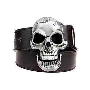 Moolecole Fashion Men Skull Head Leather Buckle Belt Waist Band Jeans Decorative Punk Belt Black