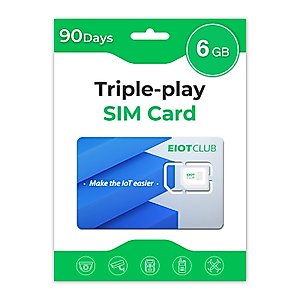 EIOTCLUB Data Only SIM Card Triple Play -6G 90Days- Perfect for 4G Ccellular Security, Solar, and Hunting Trail Cameras and IoT Devices (USA Coverage, 3-in-1 Cut)