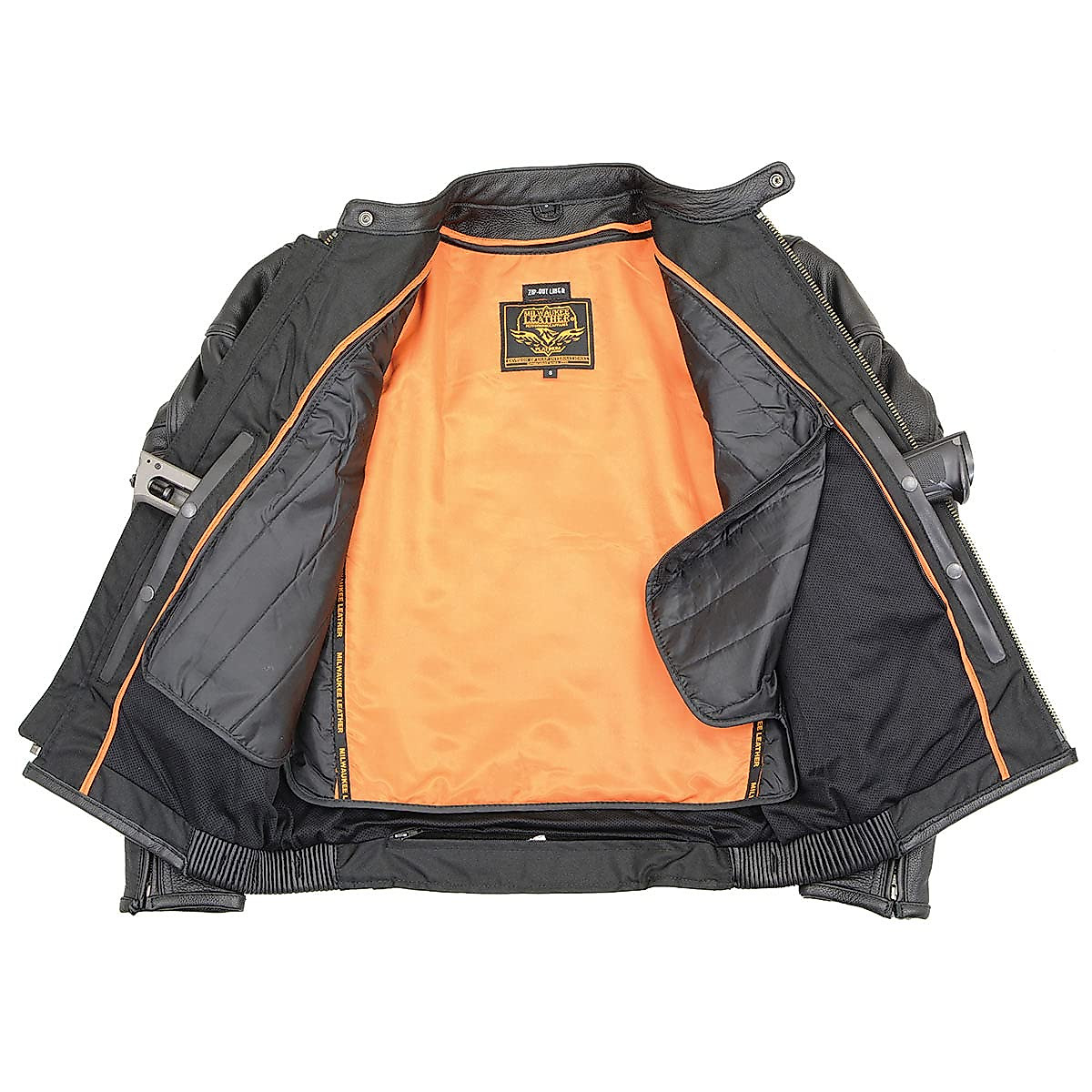 Milwaukee Leather ML2083 Men's Black Premium Leather Vented Motorcycle Rider Jacket w/Reflective Piping - Large