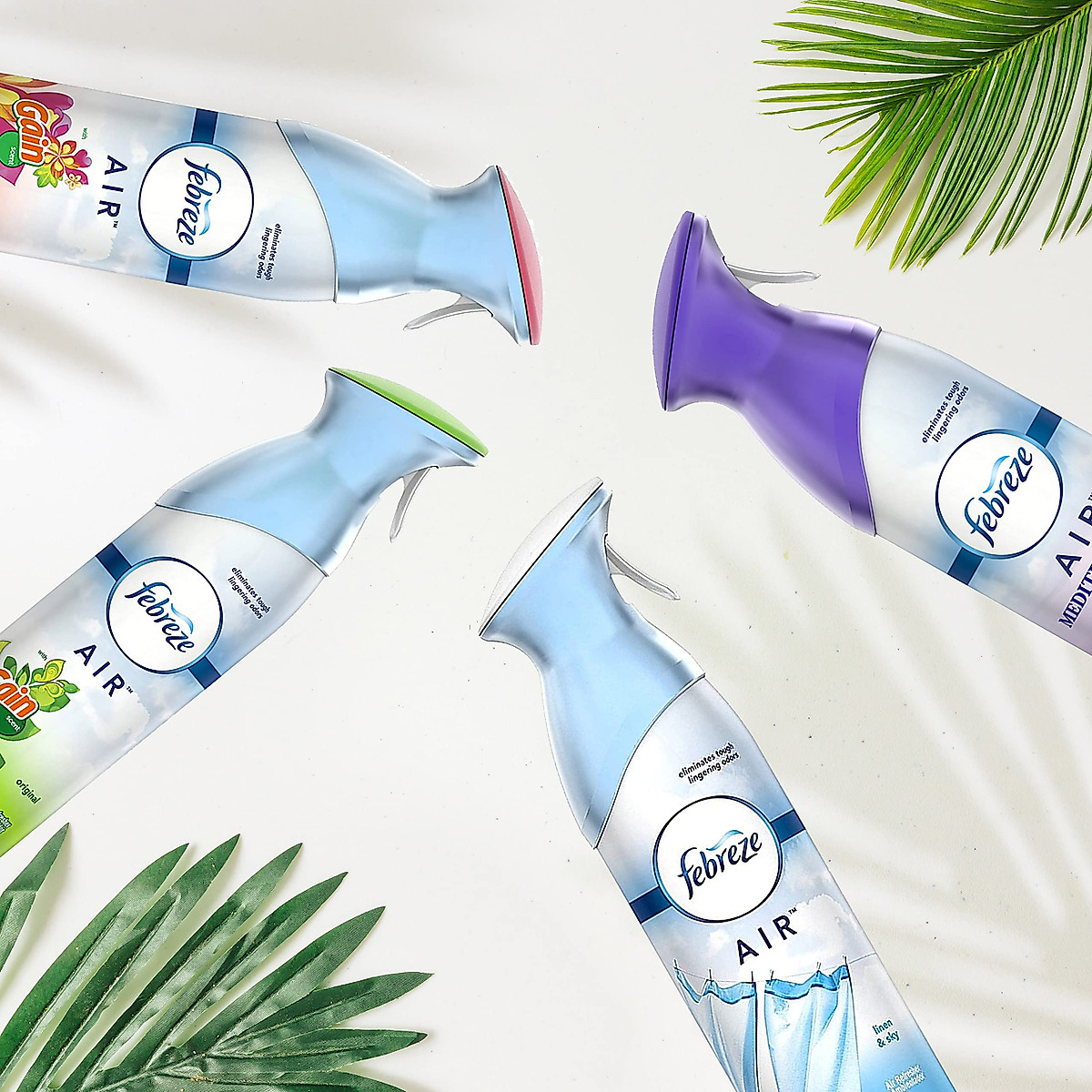 Febreze Air Freshener Odor Eliminator Spray, Assorted Scent Febreze & Bathroom Deodorizer, Original, Island Fresh, Linen Sky & Lavender, 4 Pack