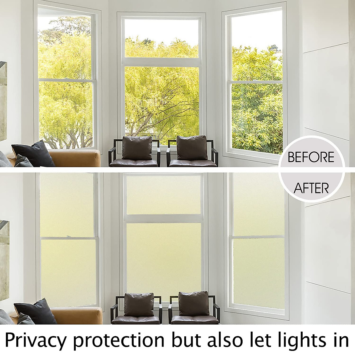 HIDBEA Frosted Window Privacy Film Heat Control UV Blocking, Static Cling Non-Adhesive Reusable Door coverings for Bathroom Home Office (Frosted 11.8 Inch x 6.5 Feet)