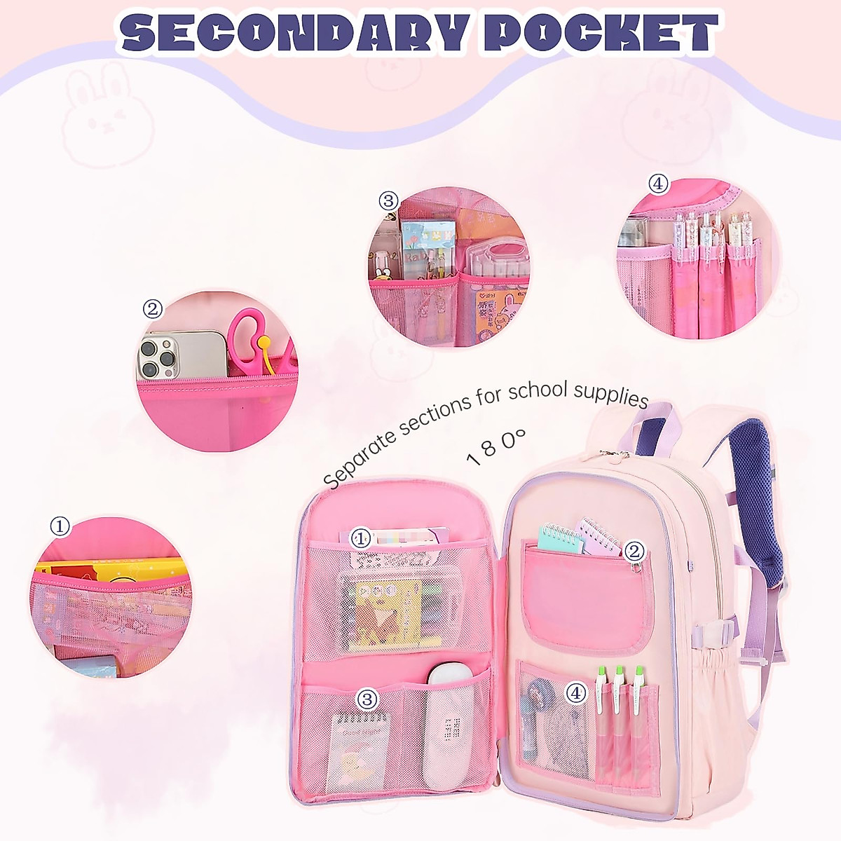 Kawaii Backpack for School Girls Bunny Backpack Kids Casual Bookbag Cute Outdoor Daypack