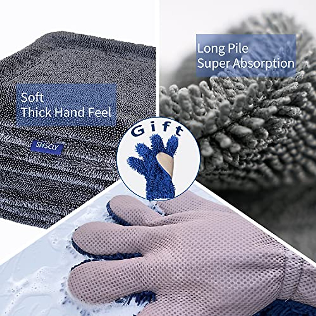 SHSCLY Microfiber Car Drying Towel Large Double-Sided Twist Pile Gray 23.6 x 35.4 Inches Pack of 1