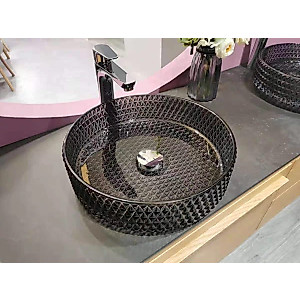 Lovedima Black Glass Vessel Sink,Bathroom Vanity Wash Sink Above Counter