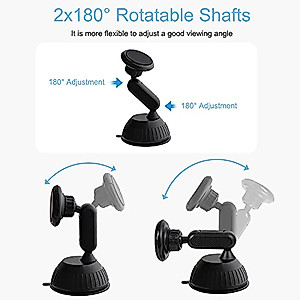 SALEX Magnetic Phone Mount with Suction Cup for Car Dashboard, Windshield. Black Cell Phone Holder in Car. Universal Adjustable, Rotatable Mobile Phone Bracket for Gadgets, Smartphones, Tablets, GPS.