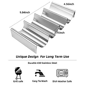 Uyauld Stainless Steel Taco Holder, U Shape Taco Serving Tray Tool, Premium Wave Taco Rack Stand Set of 2, Holding 4 Soft or Hard Tacos (2)