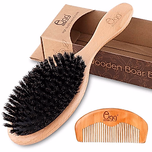 BLACK EGG Boar Bristle Hair Brush for Women Men Kid, Soft Natural Bristles Brush for Thin and Fine Hair, Restore Shine and Texture, Set includes Bamboo comb and 3 hair ties