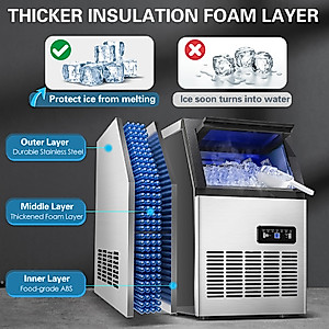 Zomagas Commercial Ice Maker Machine,110LBS/24H Ice Maker, Stainless Steel Freestanding Ice Machine with 28LBS Storage Capacity, Self-Cleaning, 2 Water Inlet Modes,Ideal for Restaurant,Home,Bar