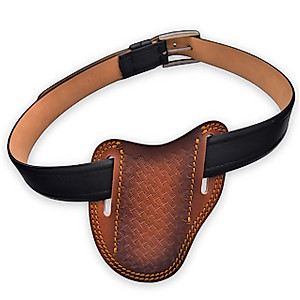 Hercules Knives Custom Leather Sheath Slanted Pancake Tooled Leather Sheath/Trapper Knife Sheath/Hunting Knife Sheath 100% Real Leather Cover/Tan Both Side Carry Design (LSA)