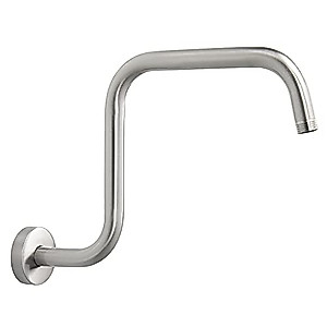 NearMoon S Shape Shower Extension Arm with Flange, Stainless Steel High Rise Shower Head Extender Pipe, Horizontal Extension Standard 1/2" Connection- Bathroom Accessory, 13 Inch (Brushed Nickel)