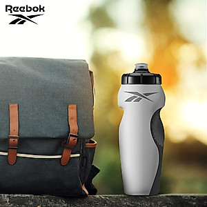 Reebok Squeeze Water Bottles With Athletic Design - Water Bottle 24 oz - Sports Water Bottle - Reusable Water Bottle For Gym, Running, Hiking etc, BPA Free (White)