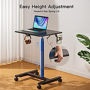 ErGear Laptop Mobile Standing Desk, Height Adjustable Laptop Desk with Wheels, Pneumatic Mobile Desk with Hook and Cup Holder, Rolling Desk for Home Office Workstation for Standing or Sitting, Black