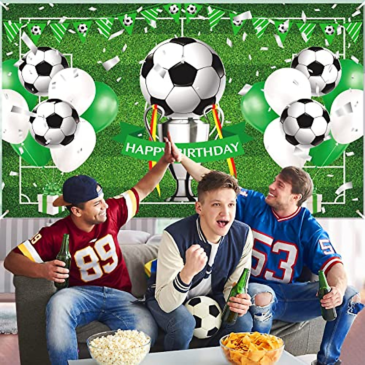 Soccer Happy Birthday Banner,Large Soccer Birthday Party Supplies Decorations Banner Backdrop Printed with Soccer Balloons for Boys Kids Teens Sport Themed Birthday Party Supplies Photo Background