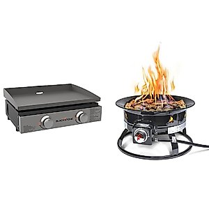 Blackstone 22" Tabletop Grill without Hood- Propane Fuelled – 22 inch & Outland Living Firebowl 893 Deluxe Outdoor Portable Propane Gas Fire Pit with Cover & Carry Kit, Black