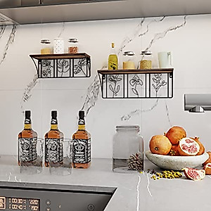 QUTREY Plant Wall Art Floating Shelves Set of 2, Minimalist Metal Abstract Decor Rustic Wooden Shelf for Living Room, Bedroom, Bathroom