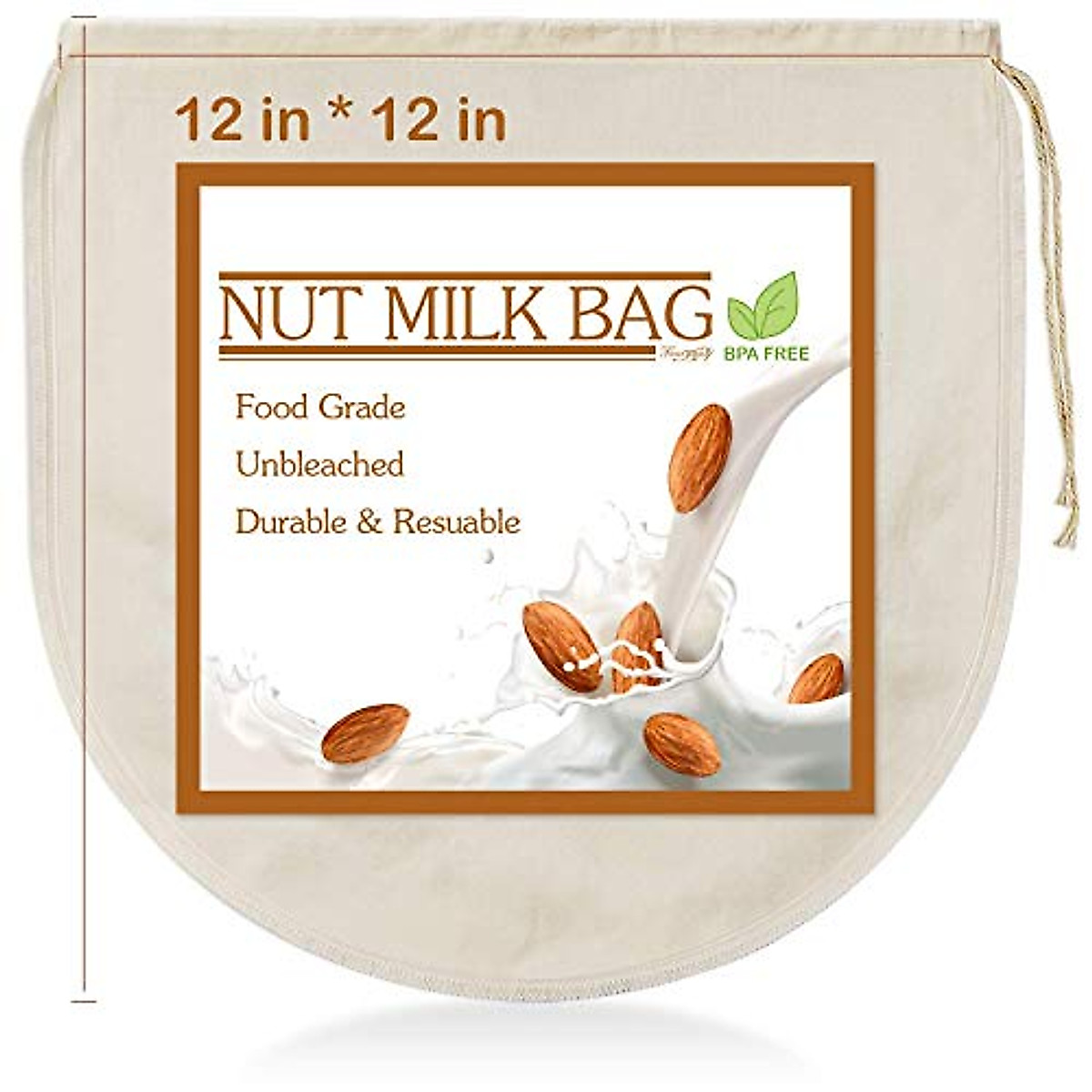 6 PCS 12"x12" Nut Milk Bags - 100% Unbleached Cotton Cheesecloth, Reusable Food Strainer Colander For Straining Almond/Oat Milk, Celery Juice, Cold Brew Coffee, Yogurt and Cheese Making