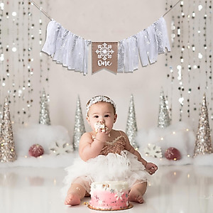 White Snowflake High Chair Banner - White Winter Onederland, White Snowflake 1st Birthday, Snowflake White & Burlap Farmhouse Birthday Banner