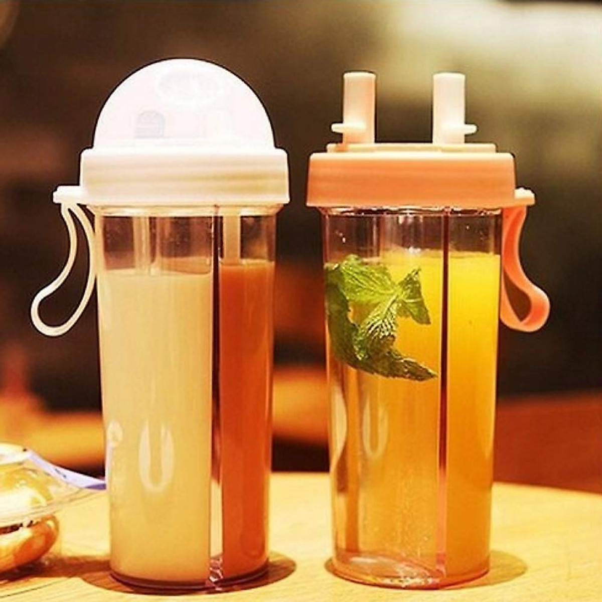 MAVIS LAVEN 600ml Plastic Water Bottle, Innovative Dual Use Water Bottle Straw Water Cup for Home Outdoor Camping Sport (white)