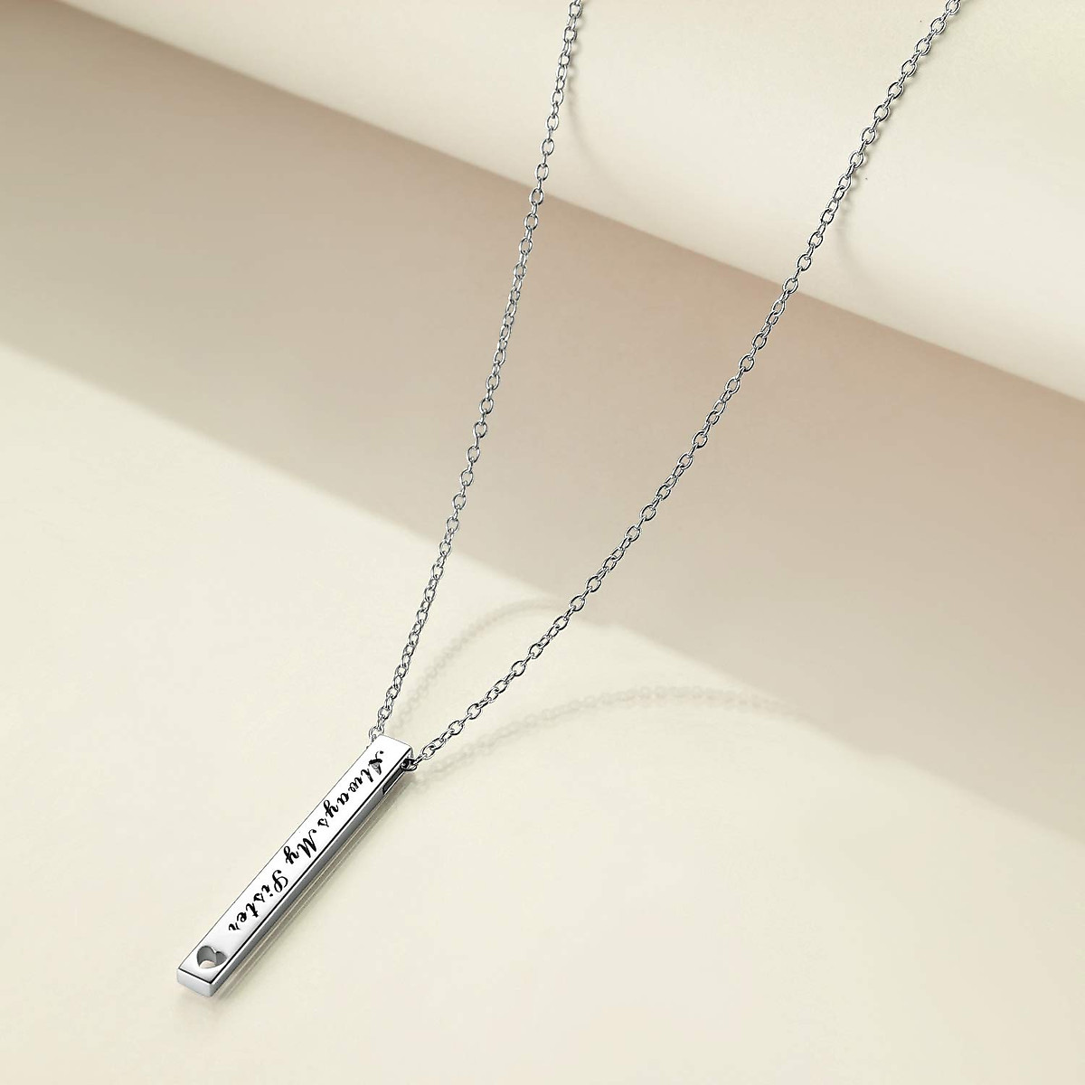AXELUNA Sister Gifts from Sister, Sterling Silver Always My Sister Forever My Friend Bar Pendant Necklace Jewelry, Birthday Gifts for Sisters