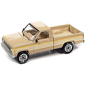 1983 Ranger XLS Pickup Truck Light Desert Tan and White with Open Flatbed Trailer Limited Edition to 7264 Pieces Worldwide Tow & Go Series 1/64 Diecast Model Car by Johnny Lightning JLBT017-JLSP316A