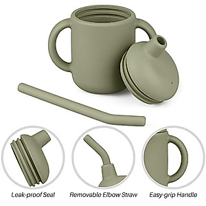 Mintlyfe Baby Sippy Cup, Silicone Trainer Cup Toddler for Boys and Girls, Training Straw Cup, Unbreakable, Spill Proof and Non-Slip Handles Sippy Cup for Toddlers, 4oz (Sage)