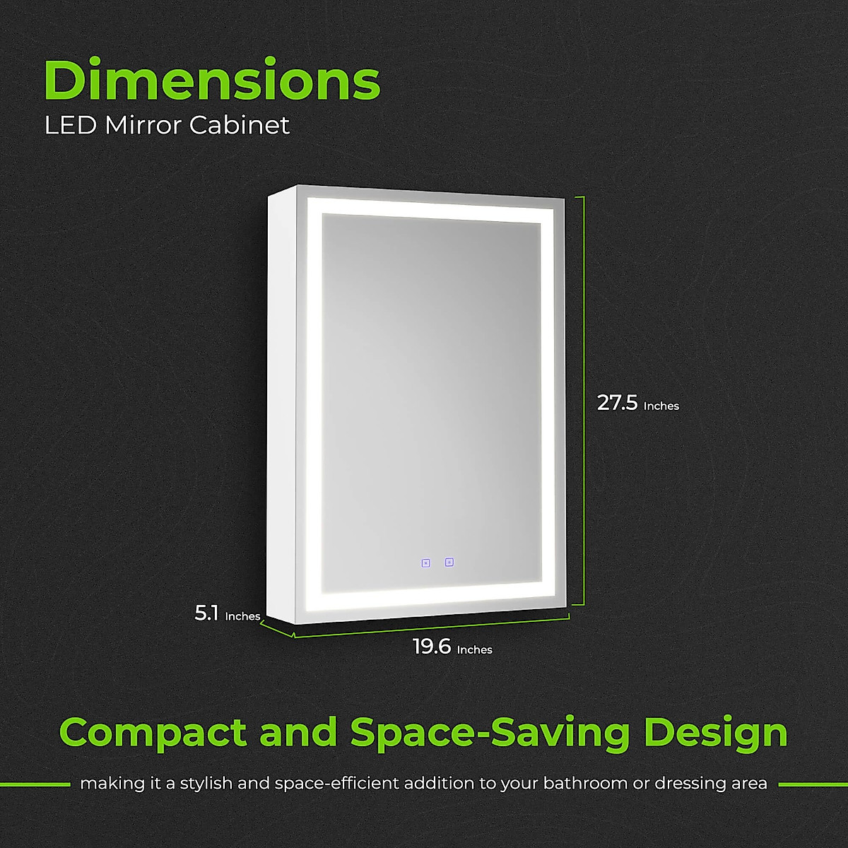 LED Lighted Medicine Cabinet Mirror 20" W x 28" H with 2 Adjustable Glass Shelves, Recessed or Surface Mount Bathroom Wall Cabinet with Touch Sensor, Defogger, Light Color Dimmer (3000-6500K)