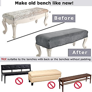 SINOSSO Soft Velvet Shoe Bench Cover, (36.5"- 48") L x (13.8"- 18") W Stretch Washable Dining Bench Upholstered Protector Rectangle Chair Slipcover, (L, Dark Grey)