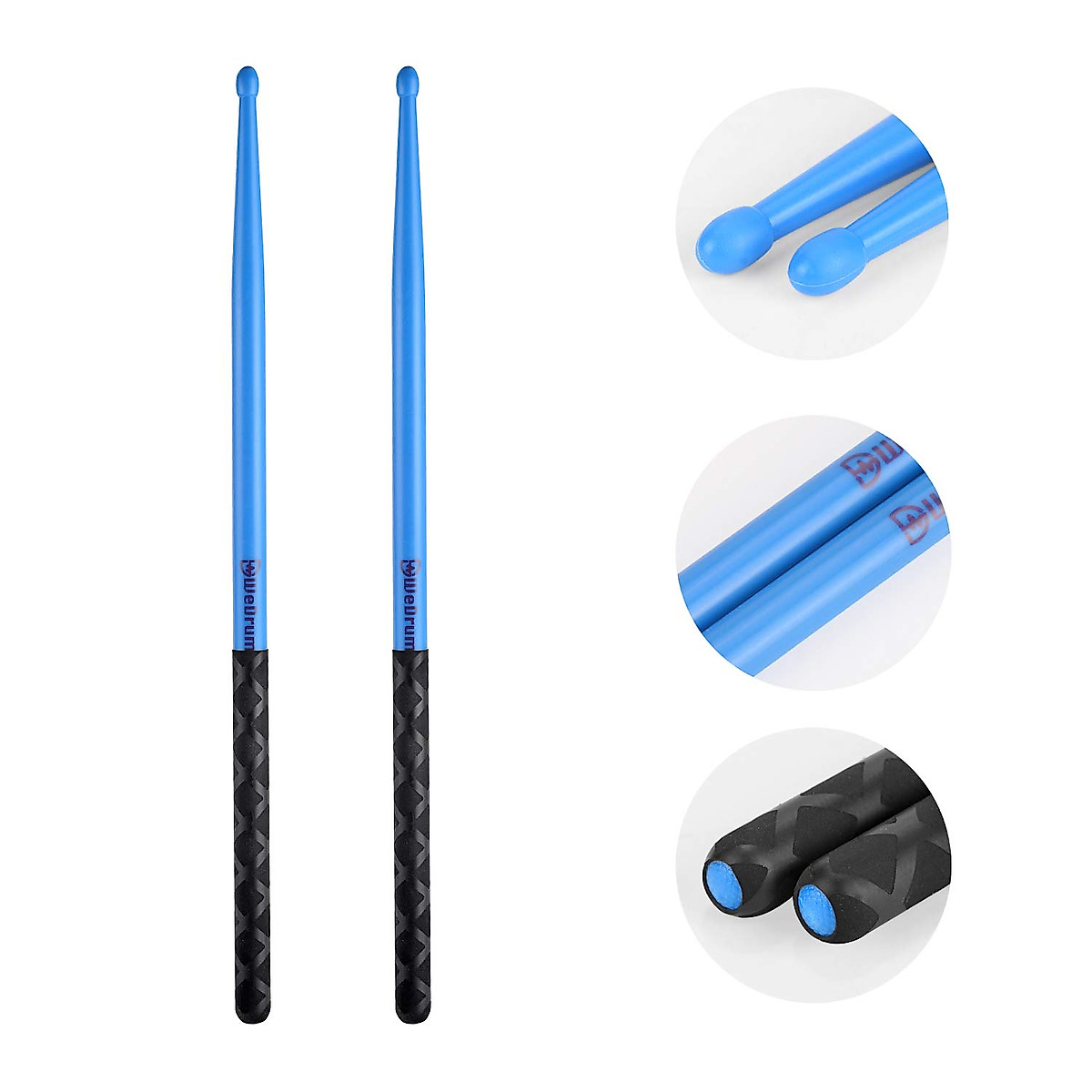 5A Nylon Drumsticks for Drum Set Light Durable Plastic Exercise ANTI-SLIP Handles Drum Sticks for Adults Musical Instrument Percussion Accessories Blue