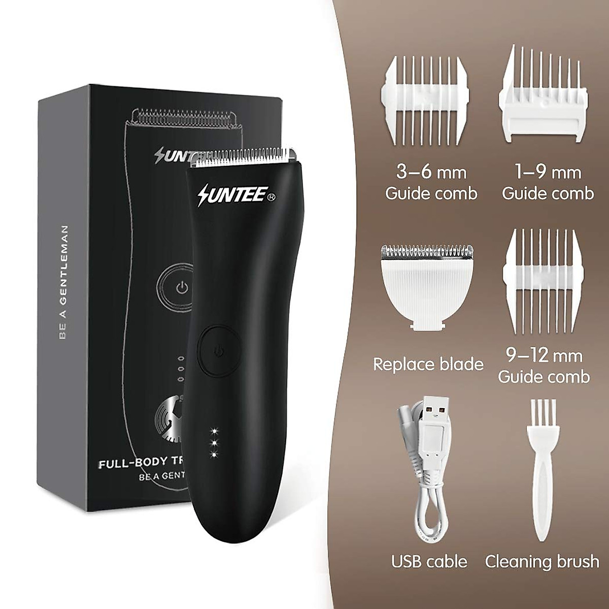 Adhope Body Hair Trimmer and Shaver for Men - Body Groomer for Groin&Ball w/Lighting - Pubic Hair Trimmer Replaceable Ceramic Blade Heads - Ergonomic Electric Razor IPX7 Waterproof Wet/Dry