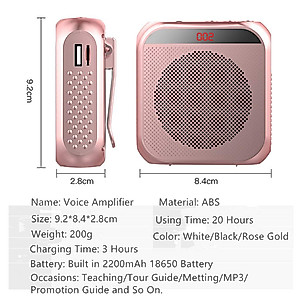 Portable Voice Amplifier with Wired Microphone Headset Rechargeable PA System Speaker Personal Microphone Speech Amplifier Power Amplifiers Loudspeaker for Teachers/Metting/Tour Guide (Rose Gold)