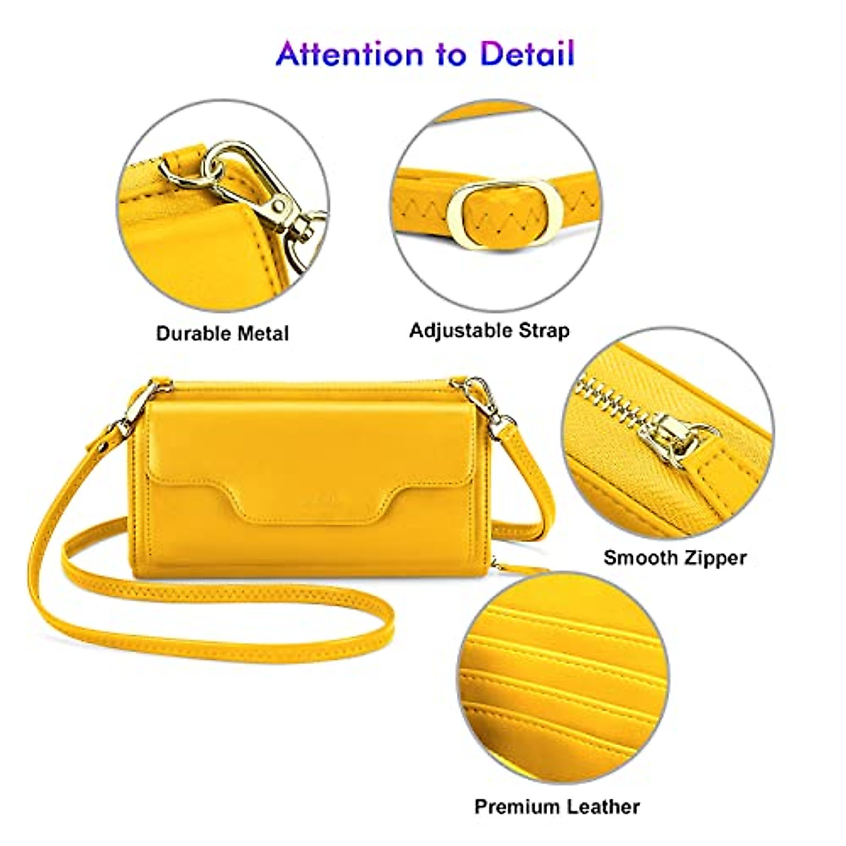 nuoku Crossbody Bags for Women, Wristlet Wallets for Women, Small Clutch Purses for Women, Cell Phone Wallet, Rfid Wallet, Yellow