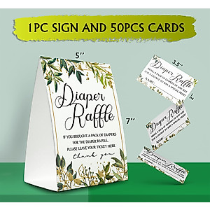 Tesedupoole Diaper Raffle Sign,Diaper Raffle Baby Shower Game Kit (1 Standing Sign + 50 Guessing Cards),Greenery Raffle Insert Ticket,Baby Showers Decorations-N01