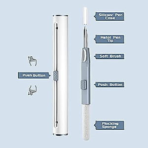 Cleaner Kit for Airpods, Bluetooth Airpods Pro Earbuds Cleaning Kit Pen with Soft Brush Flocking Sponge, Compact Portable Multifunctional Earbuds Cleaning Tool for Airpods, Cellphones, Camera (White)