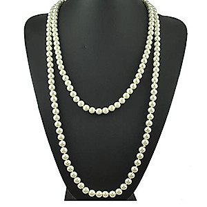 1920s Long Fake Pearls Necklace Layered Retro Vintage Imitation Round for Women Flapper Party Wedding Mother's Day Gift-White
