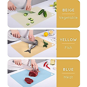 Extra Thin Flexible Cutting Boards for Kitchen - Cutting Mats for Cooking, Colored Cutting Mat Set with Easy-Grip Handles | Non Slip Cutting Sheets, Flexible Plastic Cutting Board Set of 3 (15"x12")