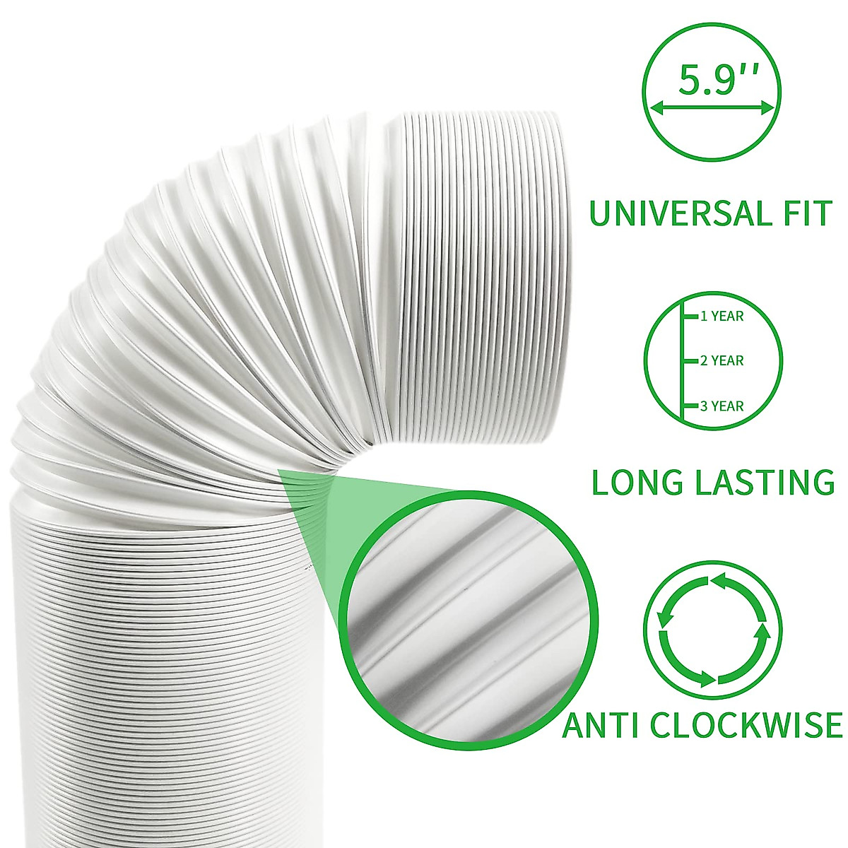 Foozet Air Conditioner Hose, Exhaust Vent with 5.9" Diameter, Anti-Clockwise Thread & Length up to 80", Compatible with Many Portable Air Conditioner