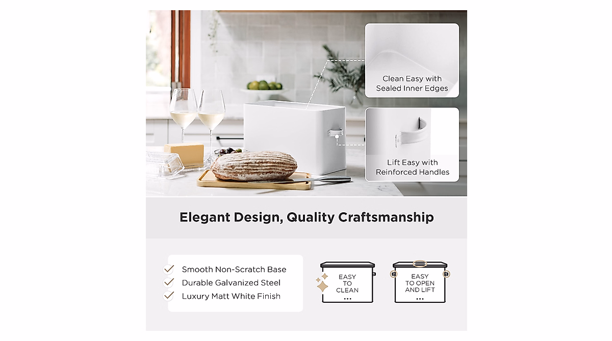 Extra Large White Bread Box - Modern Farmhouse Kitchen Storage