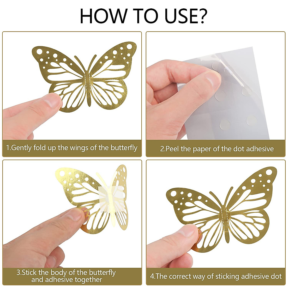 DIYASY Butterfly Wall Décor,36 Pcs Gold 3D Butterfly Stickers Decals for Room,Bedroom,Wedding and Nursery Decoration