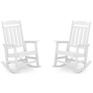 hOmeQomi Rocking Chairs Set of 2, All Weather Resistant Poly Lumber Outdoor Porch Rocker, Rocking Chairs for Outdoor, Indoor, Patio, Deck, Garden, Backyard, Load Bearing 380 lbs - White