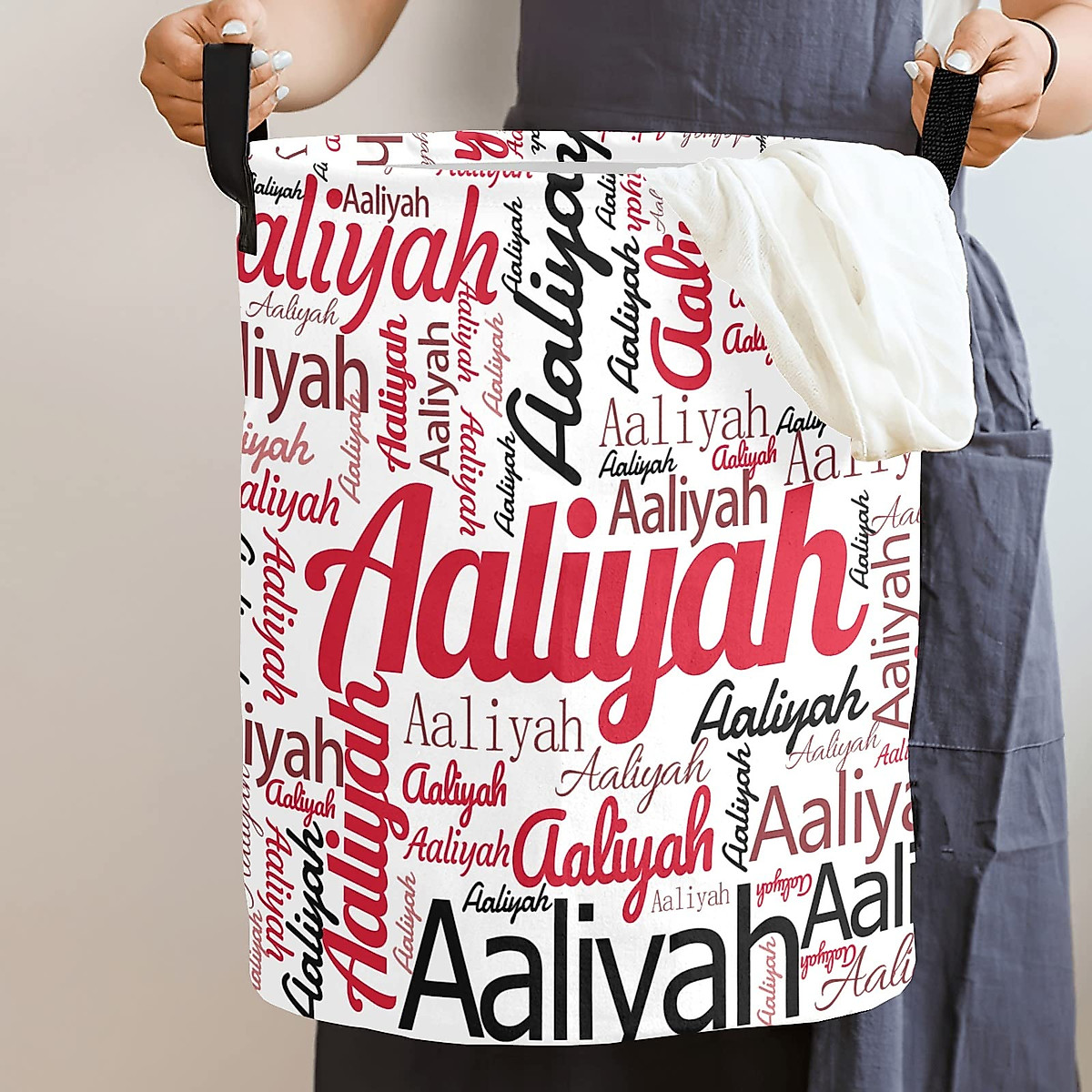 Personalized Laundry Basket Custom Name Laundry Hamper Collapsible Clothes Storage Basket With Handles Waterproof Canvas Storage Basket for Bathroom Living Room Bedroom Kids Room (Color 01)