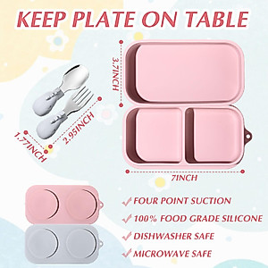 Uiifan 2 Pack Baby Suction Plate Set Silicone Suction Plate Baby with Lid Divided Suction Bowls for Baby Portable Toddler Utensils Compact for Self Feeding Baby Travel Essential (Gray, Pink)